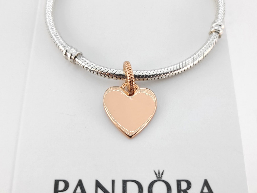 New Pandora Rose Gold Plated Engravable Heart Tag Pendant Charm ...