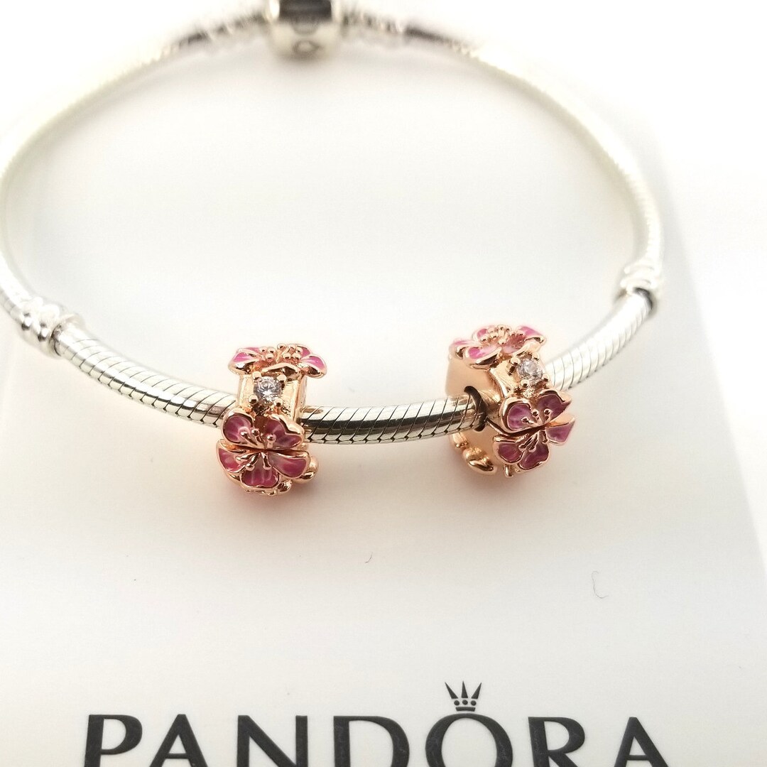New Pandora Rose Gold Plated Pink Peach Blossom Flower Clip Charm ...