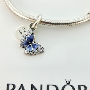 Pandora Blue Butterfly Quote Double Dangle Charm # 790757C01 W/box - Etsy