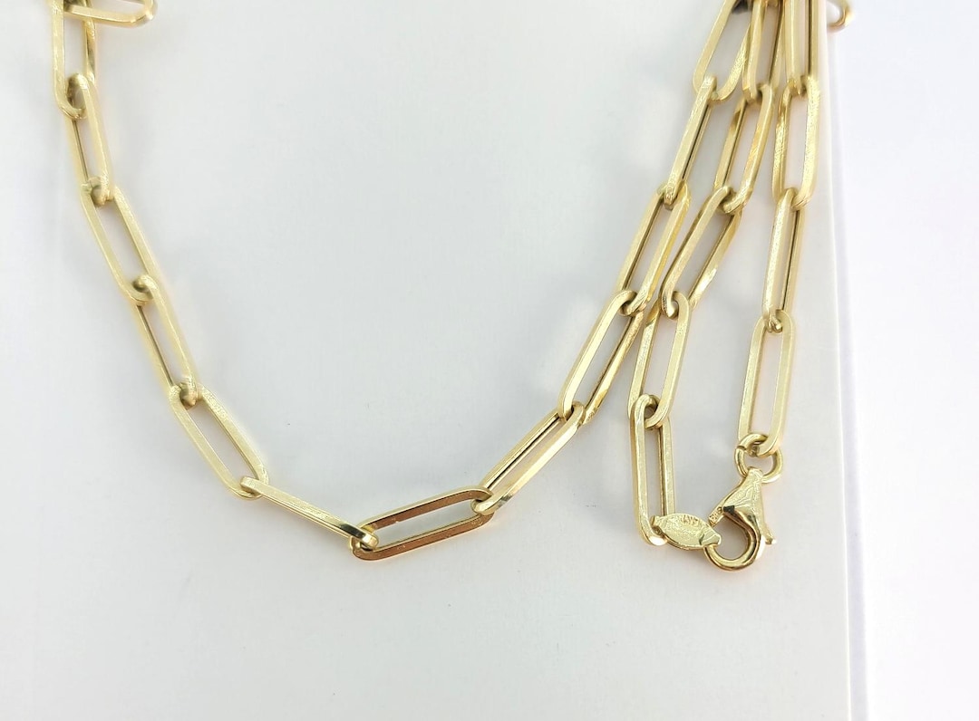 14K Solid Gold Paperclip 2mm Chain Necklace 18 Inch - Cute Necklace ...