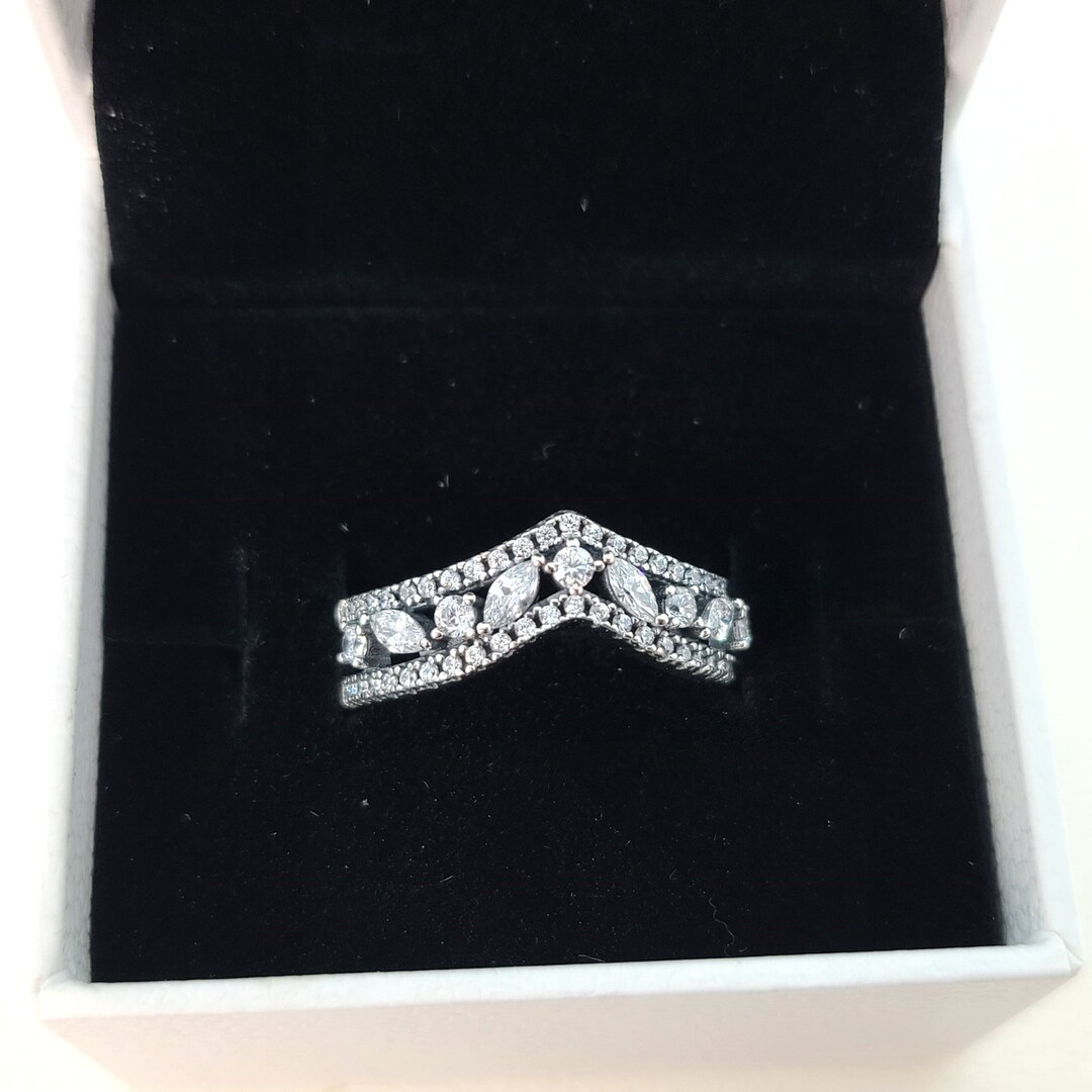 Sterling Silver New Pandora Sparkling Marquise Double Wishbone Ring ...
