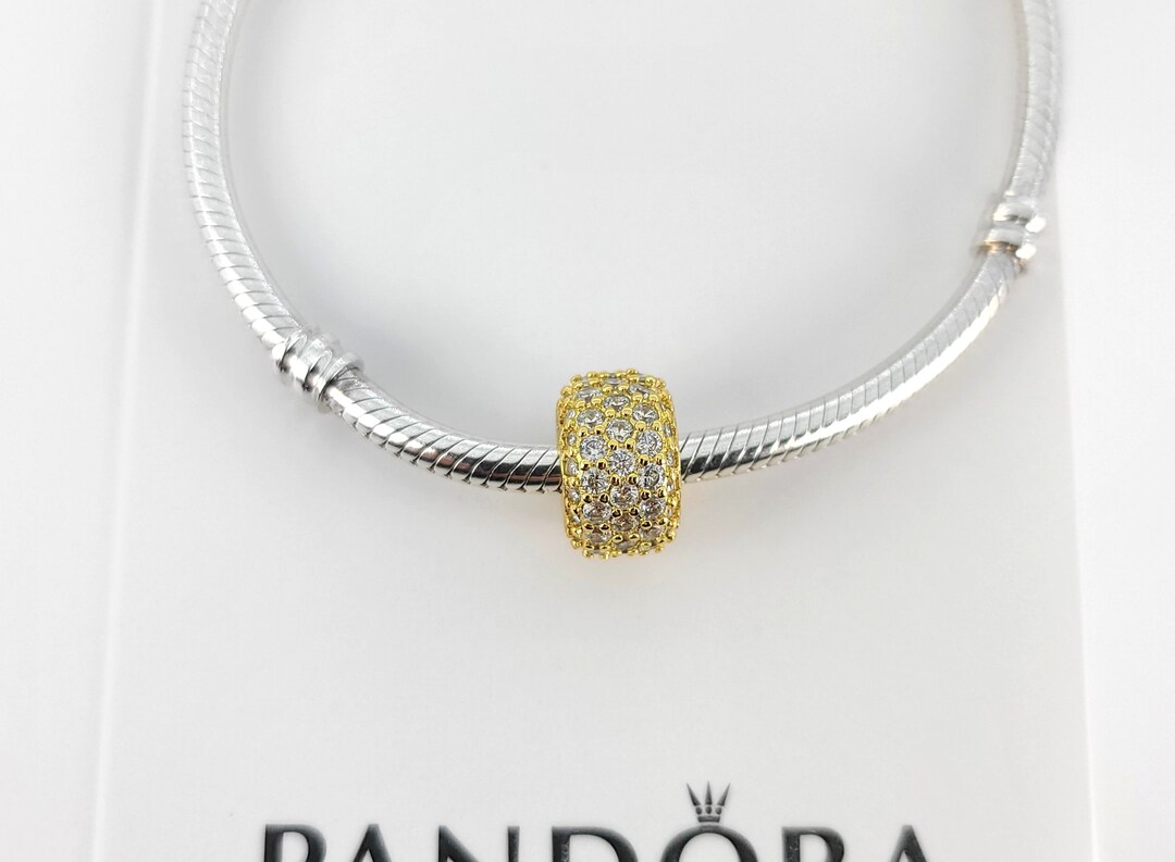 New Sterling Silver 14k Gold Plated Sparkling Pave Triple-row Charm for ...