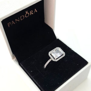 New Pandora Sterling Silver Rectangular Sparkling Halo Rings 192391C01 ...