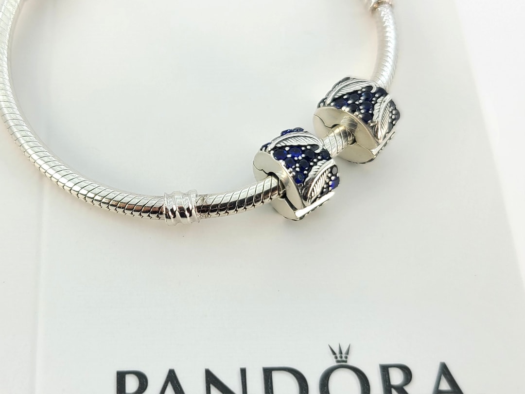 New Pandora Curved Feather & Pavé Clip Charm # 792552C01 X 2 Pcs W/box ...