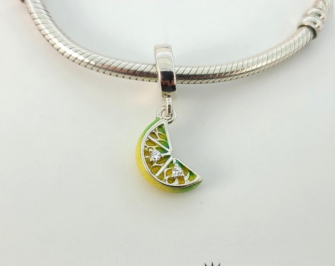 New Sterling Silver Lemon Slice Sparkling Fruit Dangle Charm for ...