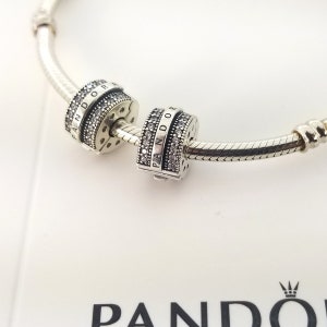 New Sterling Silver Sparkling Pavé Lines & Logo Clip Charm for Pandora ...