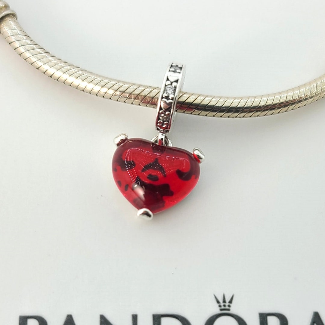 Pandora Charm Disney Parks Mickey & Minnie Mouse Kiss Red Murano Glass ...
