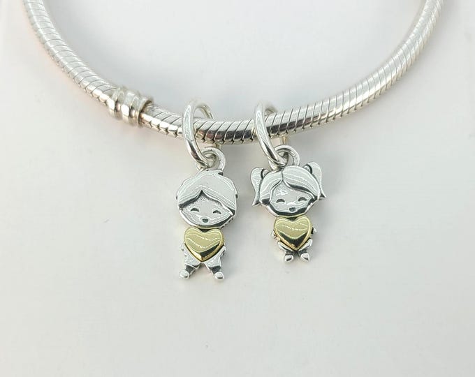 Pandora Happy Boy - Happy Girl Dangle Charm # 763601C00 763602C00 2 Pcs ...