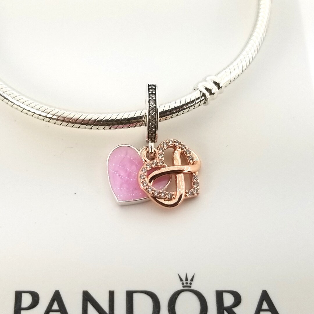 New Pandora Rose Gold Plated Sparkling Infinity Heart Dangle Charm ...