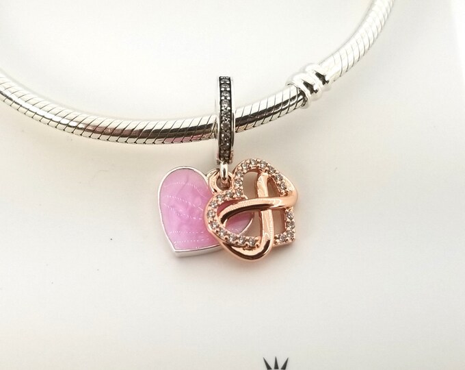 New Pandora Rose Gold Plated Sparkling Infinity Heart Dangle Charm ...