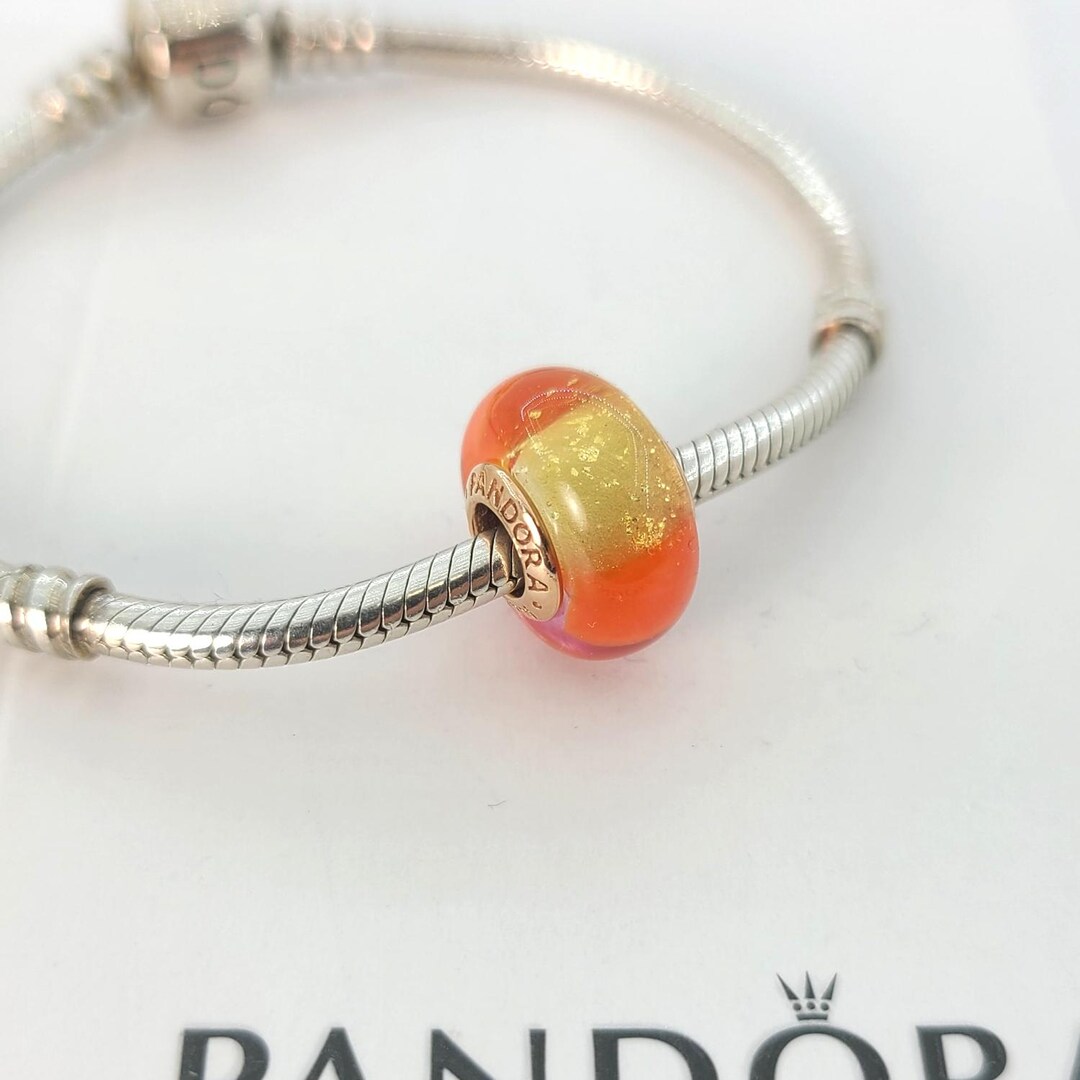 Pandora 14K Rose Gold Glittering Sunset Pink and Orange Murano Glass ...