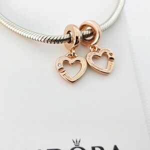 New Rose Gold Plated Linked Sister Hearts Split Dangle Charm for ...
