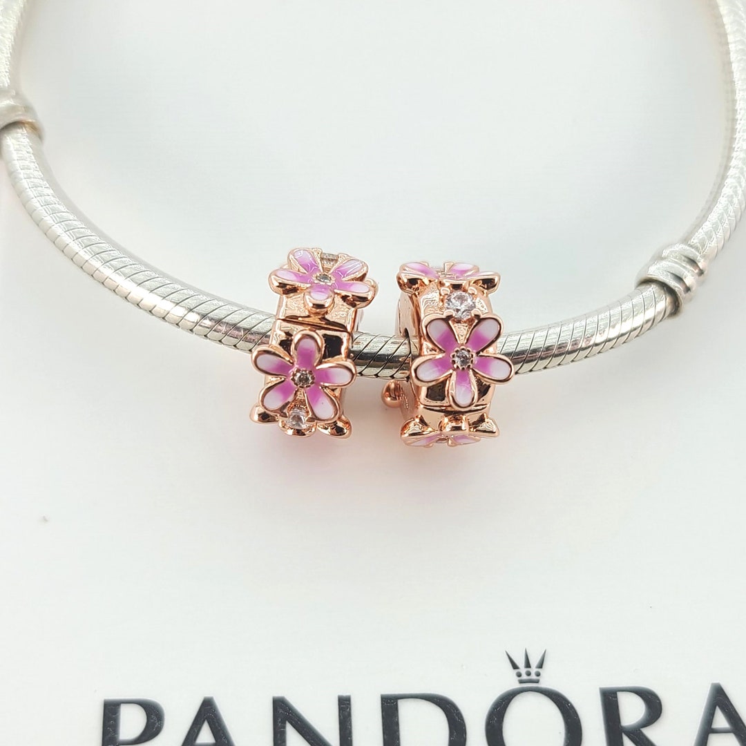 New Rose Gold Plated Pink Daisy Spacer Clip Charm for Pandora Bracelet ...