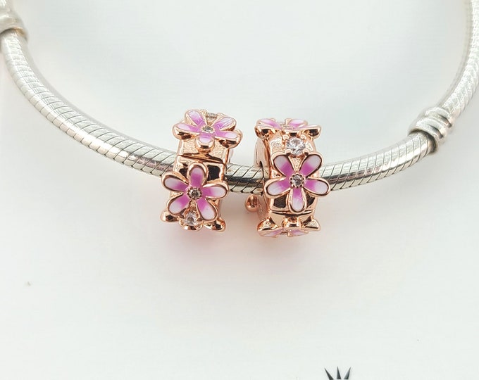 New Rose Gold Plated Pink Daisy Spacer Clip Charm for Pandora Bracelet ...