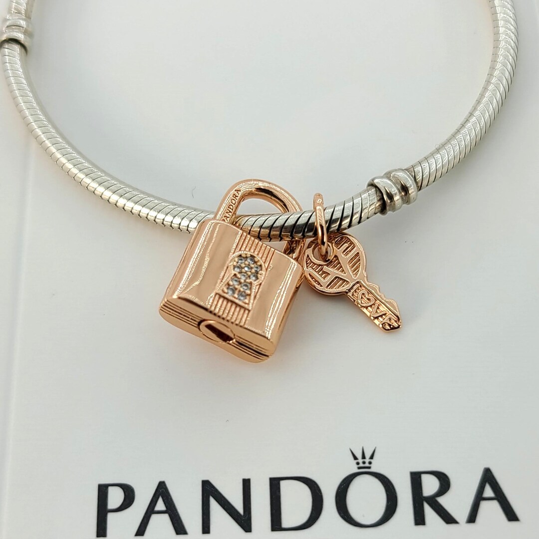 New Rose Gold Plated Padlock & Key Dangle Charm for Pandora Bracelet ...