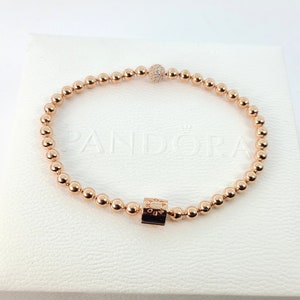 New Pandora Rose Gold Beads & Pavé Bracelet 588342CZ W / Box US 6.5 , 7 ...