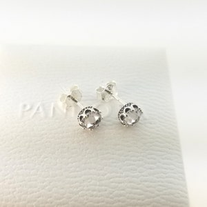 New Pandora Sterling Silver Clear Sparkling Crown Stud Earrings Charm ...