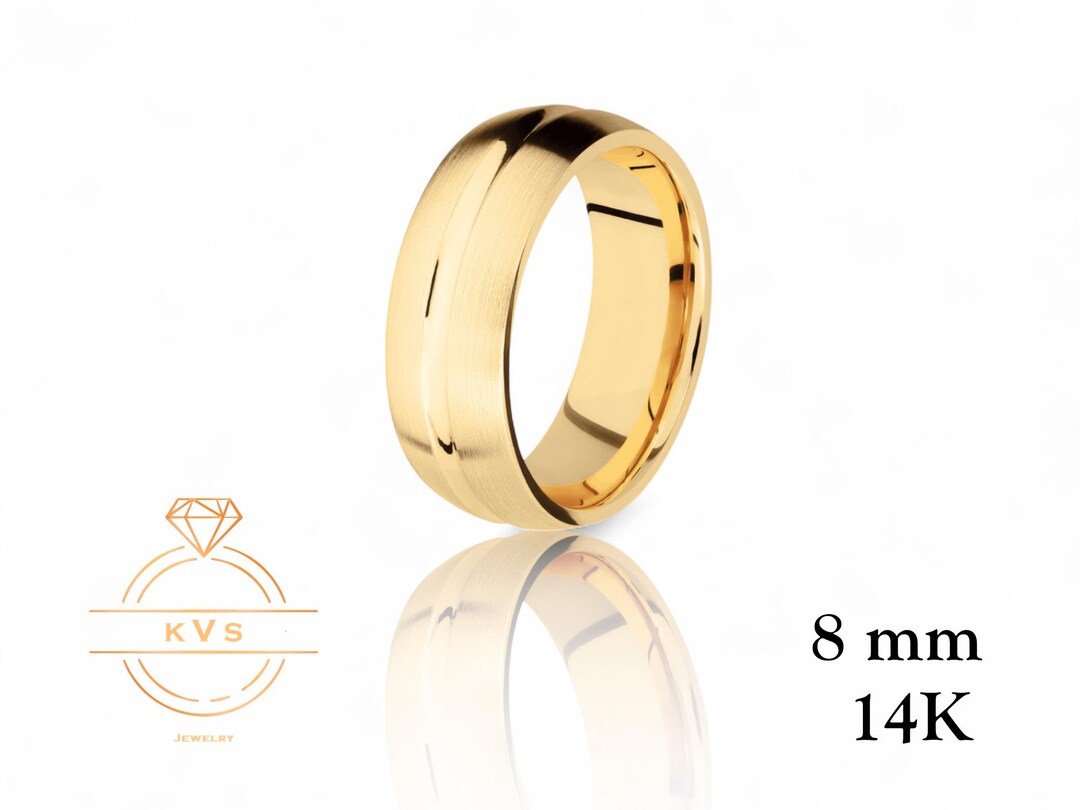 14K Yellow Gold 8mm DOMED Caved Middle Wedding Band Ring - Comfort Fit ...