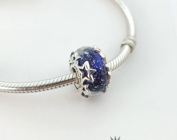 Pandora Galaxy Blue & Star Murano Glass Charm # 790015C00 W/box - Etsy