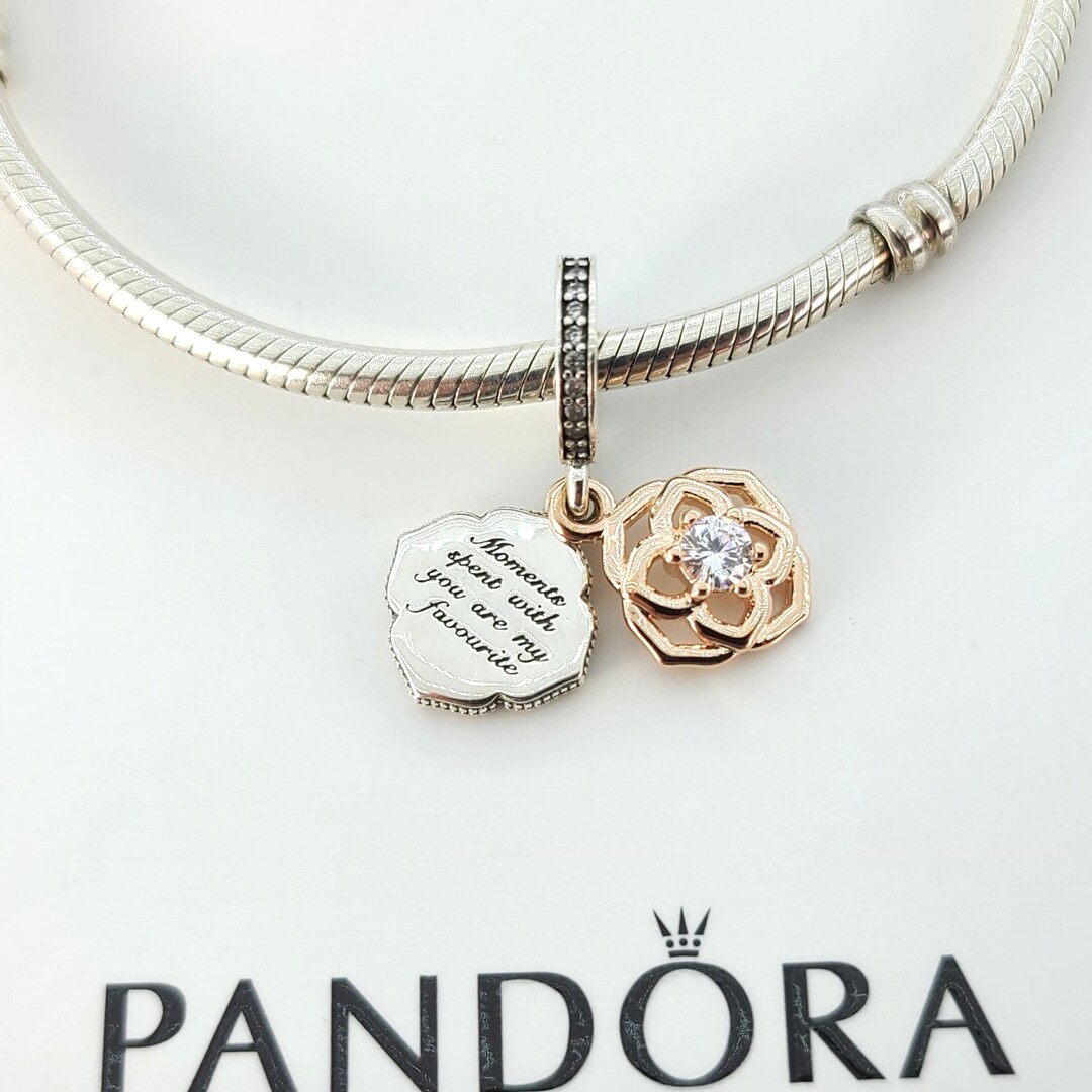New Rose Gold Plated Two-tone Rose Dangle Charm for Pandora Bracelet ...