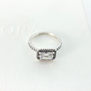 New Pandora Sterling Silver Rectangular Sparkling Halo Rings 192391C01 ...