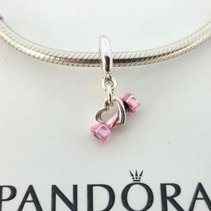 New Sterling Silver Dumbbell & Heart Dangle Charm for Pandora Bracelet ...