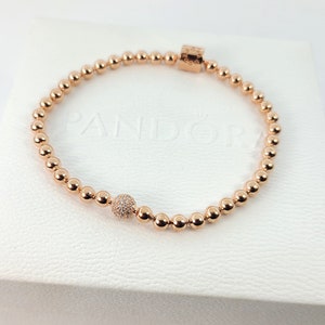 New Pandora Rose Gold Beads & Pavé Bracelet 588342CZ W / Box US 6.5 , 7 ...