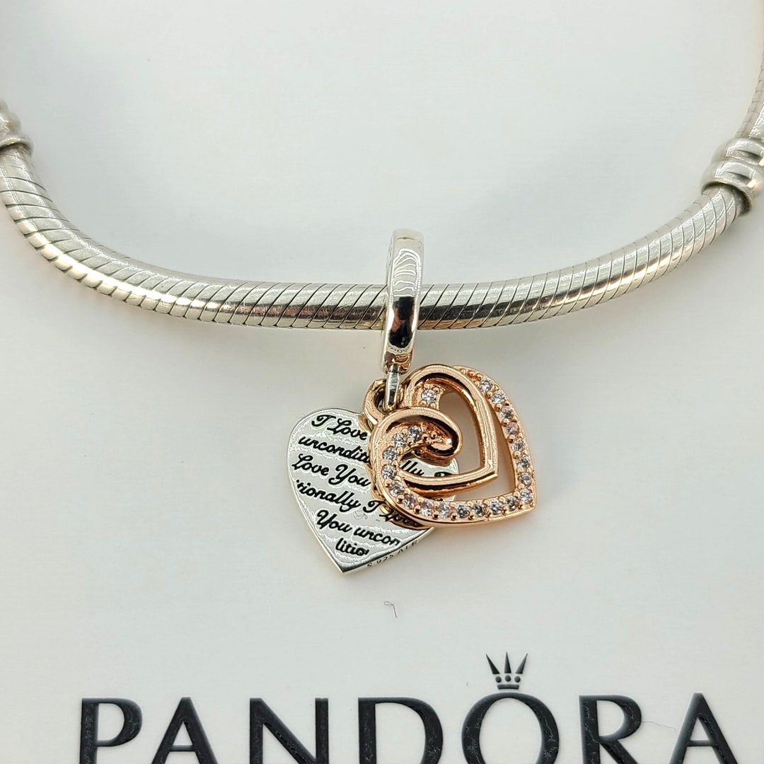 New Rose Gold Plated Entwined Hearts Double Dangle Charm for Pandora ...
