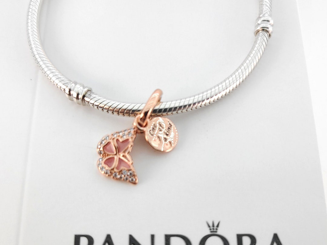 Pandora Rose Gold Plated Pink Butterfly & Quote Double Dangle Charm ...