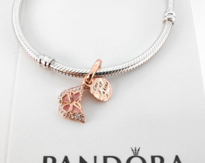 Pandora Rose Gold Plated Pink Butterfly & Quote Double Dangle Charm ...