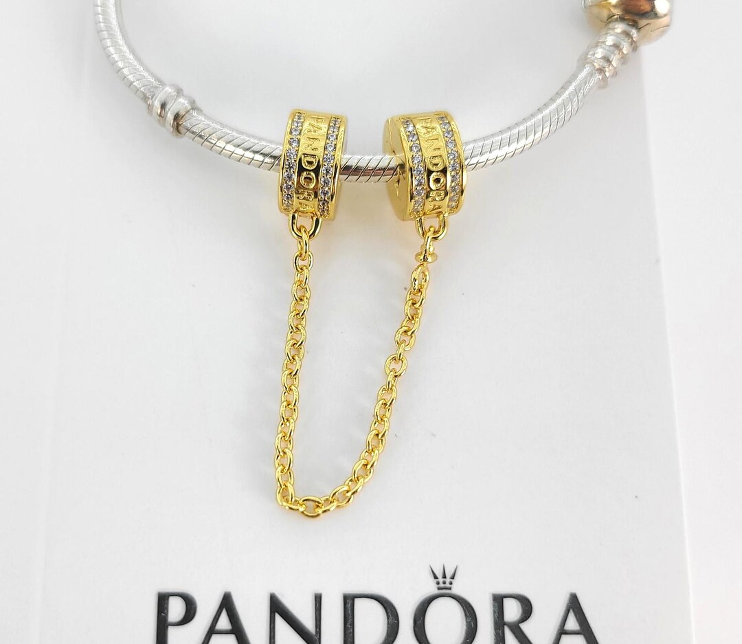 Pandora Logo Safety Chain Charm 14K Gold Plated # 767027CZ W/box - Etsy UK