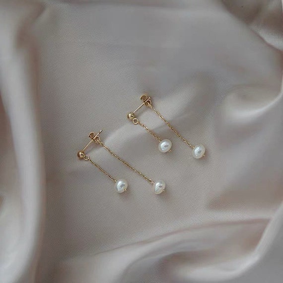 Front and Back Double Pearl Drop Earrings White Dainty Pearl - Etsy
