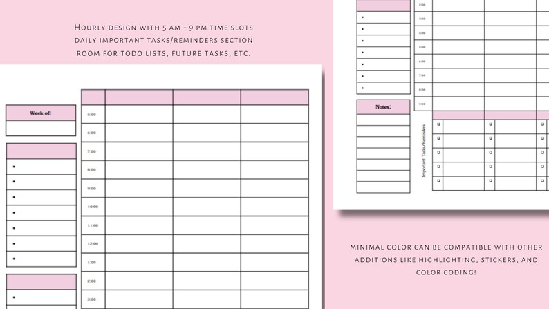 D1 Weekly Planner Printable PDF Download A4, A5, US Letter pink - Etsy