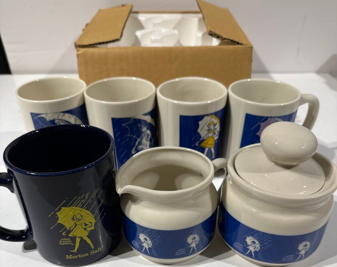 1914 1921 1956 1968 Morton Salt Girl Coffee Cups Mugs Creamer Sugar ...