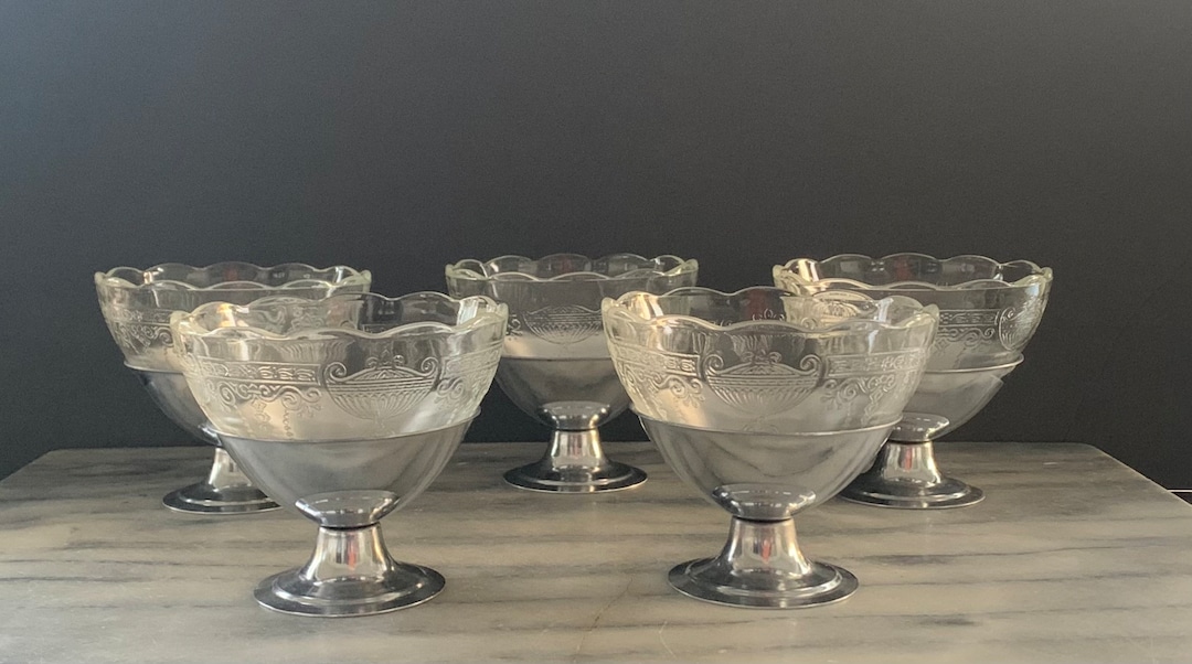 Set of 5 Vintage Etched Dessert Cups - Etsy
