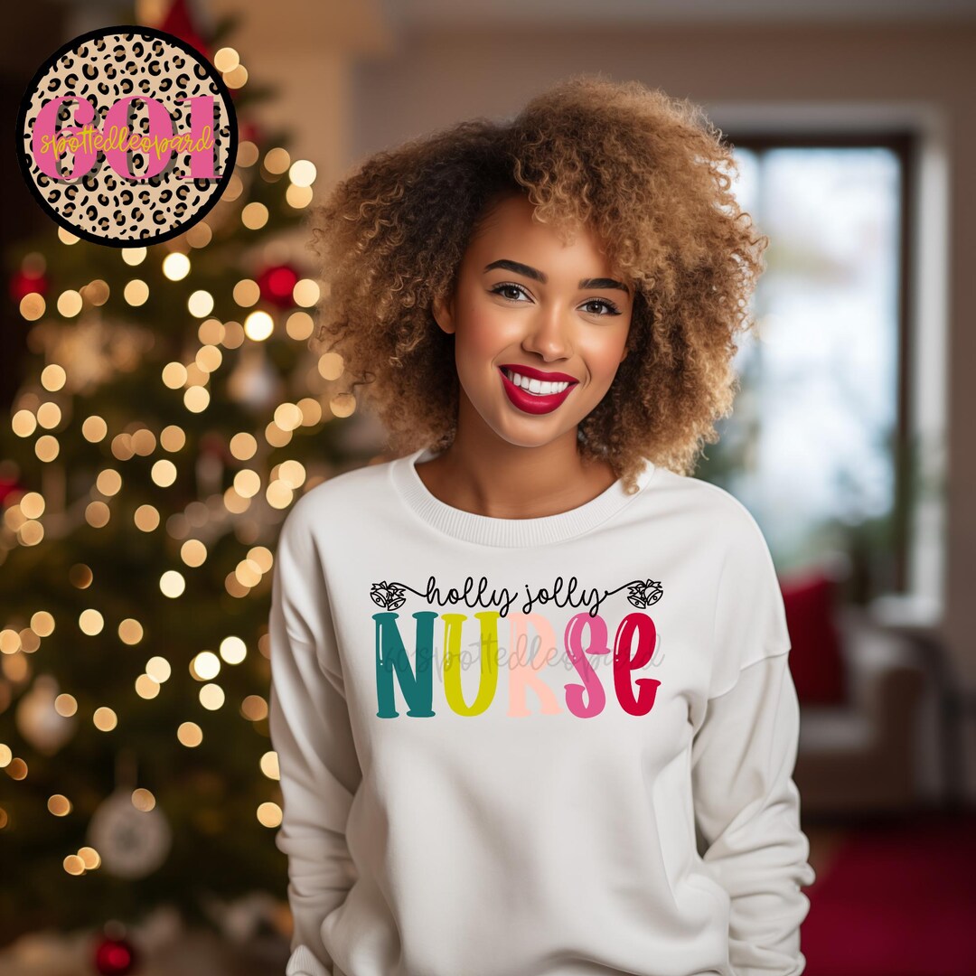 Holly Jolly Nurse Png, Dtf, Sublimation, Glittery Christmas, Whimsical ...