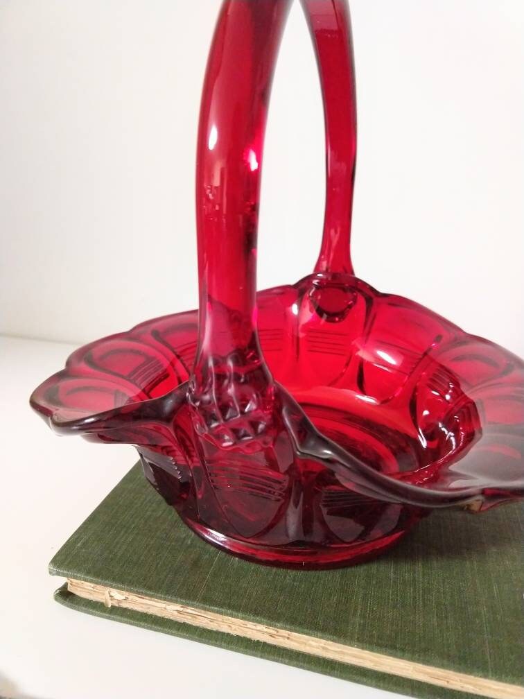 Vintage Fenton Barred Oval Art Glass Basket Ruby Red or - Etsy