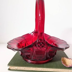 Vintage Fenton Barred Oval Art Glass Basket - Ruby Red or Amberina ...