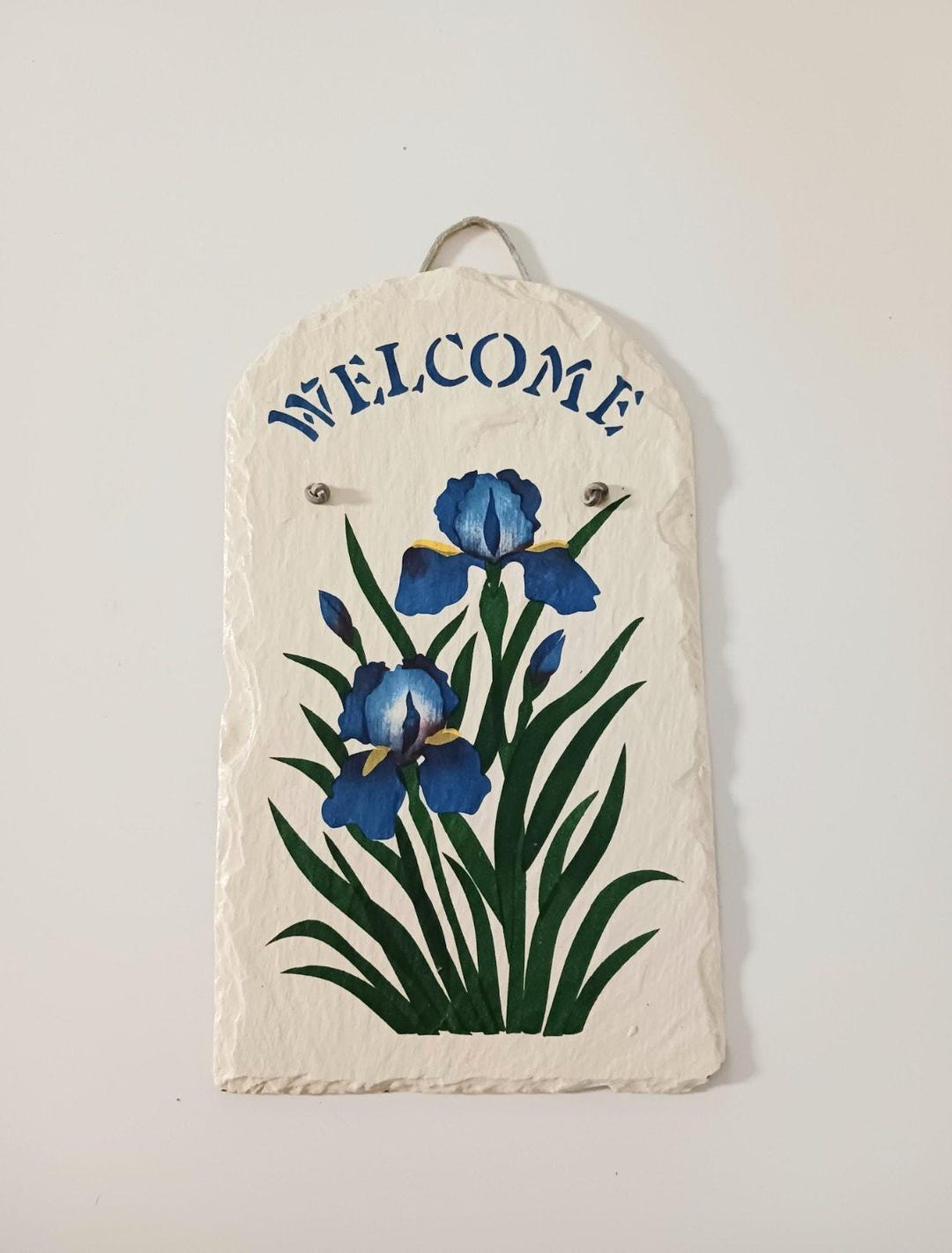 Vintage Painted Slate Welcome Sign Iris Flowers - Etsy