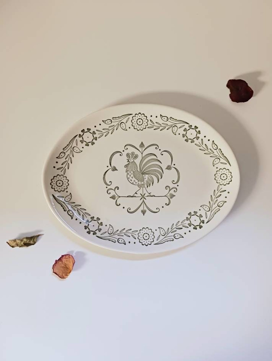 Vintage SCIO Pottery Rooster Platter - Provincial Green Weathervane ...