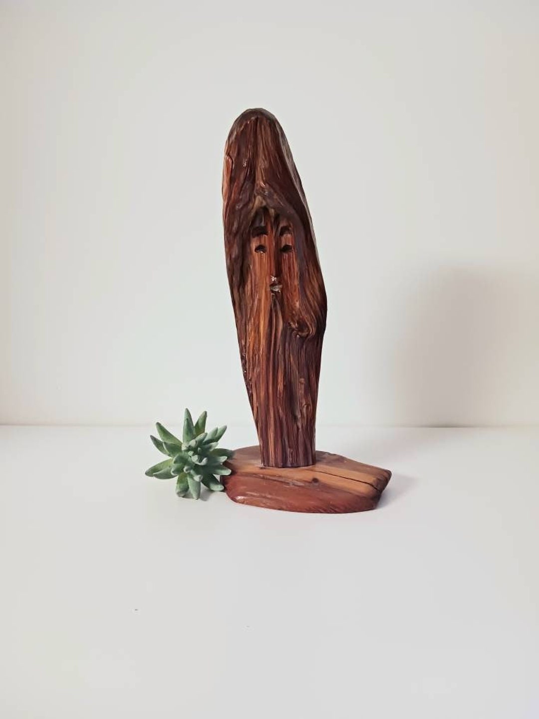 Hand Carved Tree Branch Face Statue - Wood Folk Art Tree Nymph Figurine ...