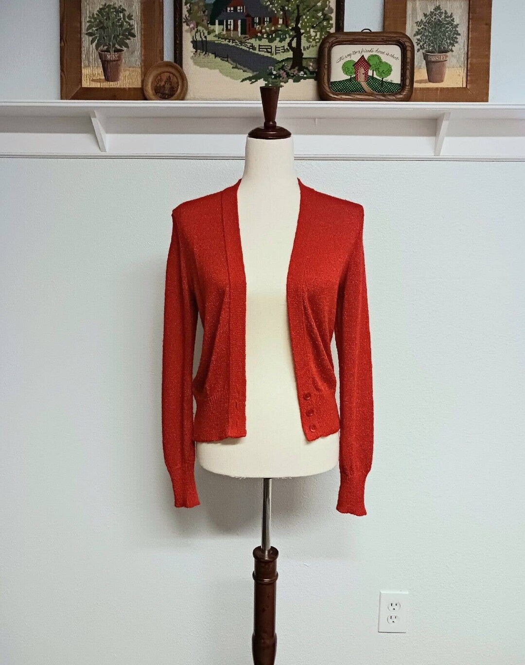 Vintage Red Knit Cardigan - Womens Size Small Three Button Cardigan ...