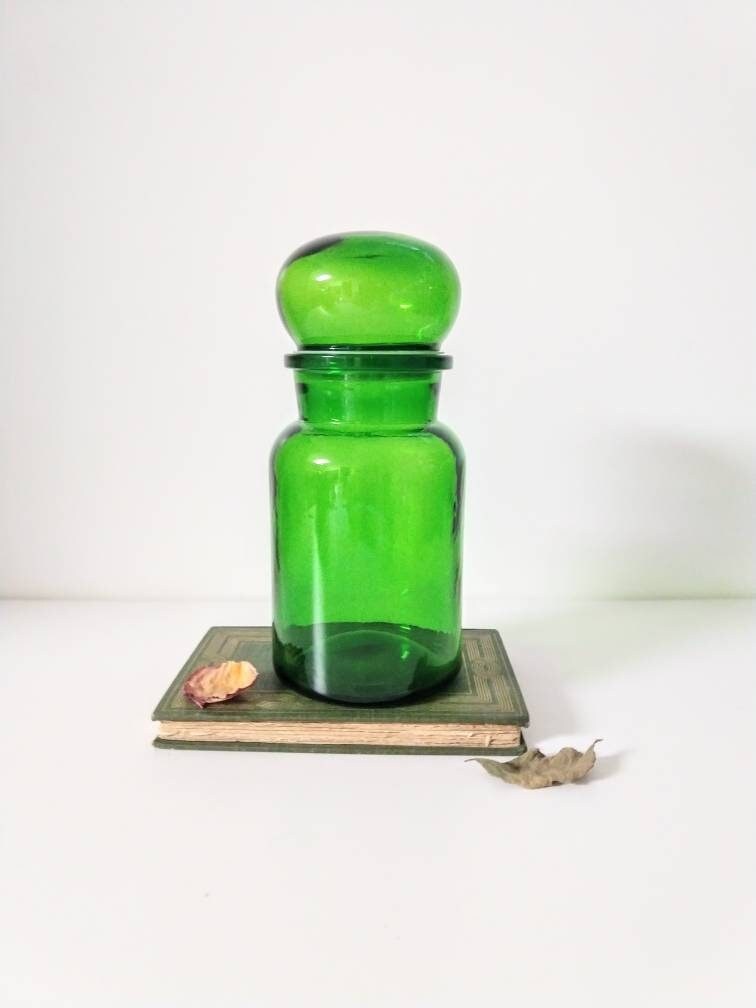 Vintage Green Glass Bubble Lid Apothecary Jar Emerald Glass - Etsy
