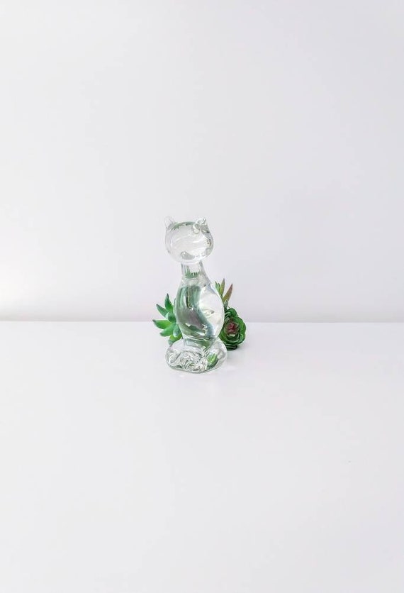 Art Glass Cat Figurine Clear Glass Cat Paperweight Animal | Etsy