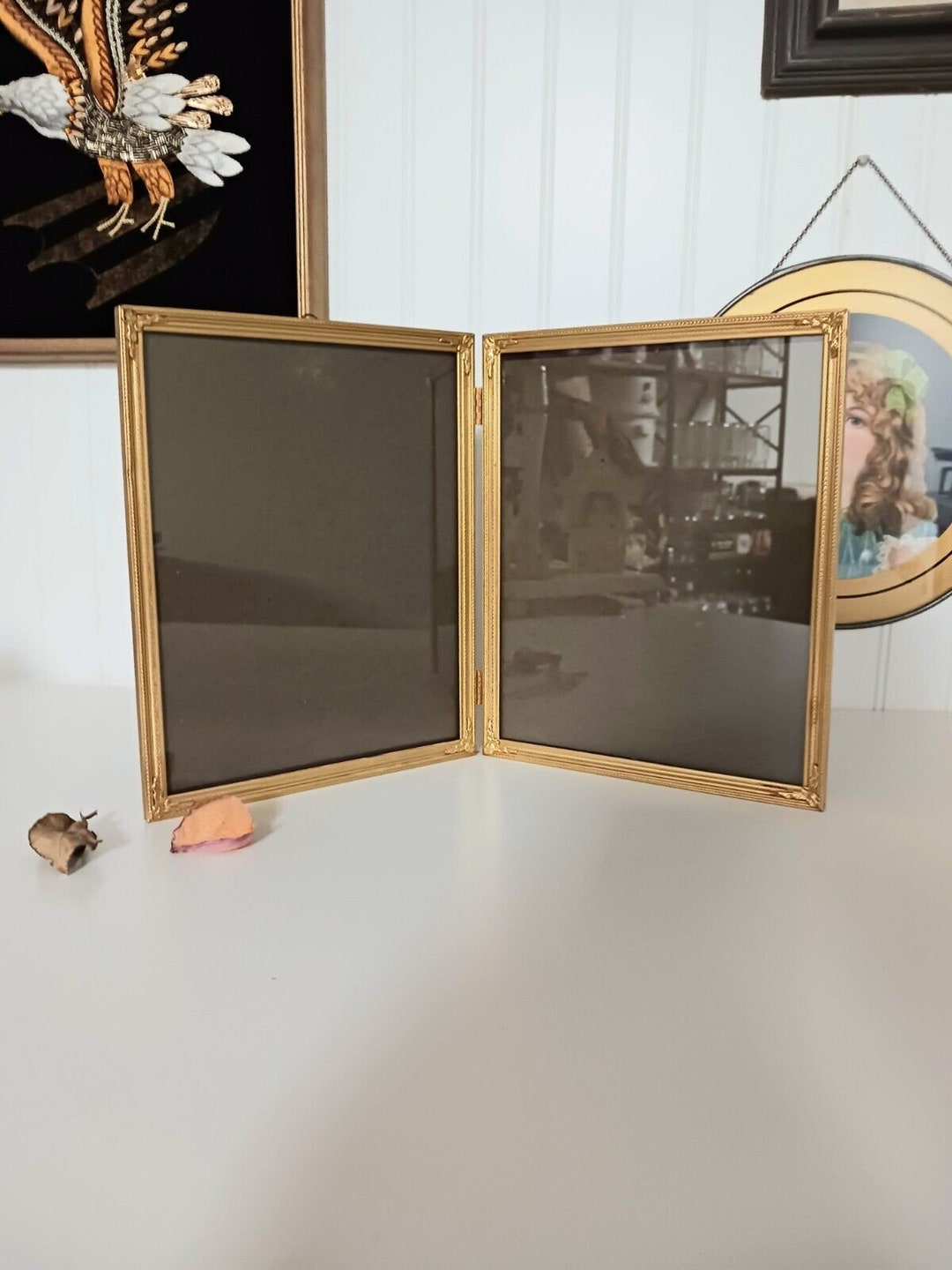 Vintage Brass Double 8x10 Folding Photo Frame Hinged Metal Picture ...