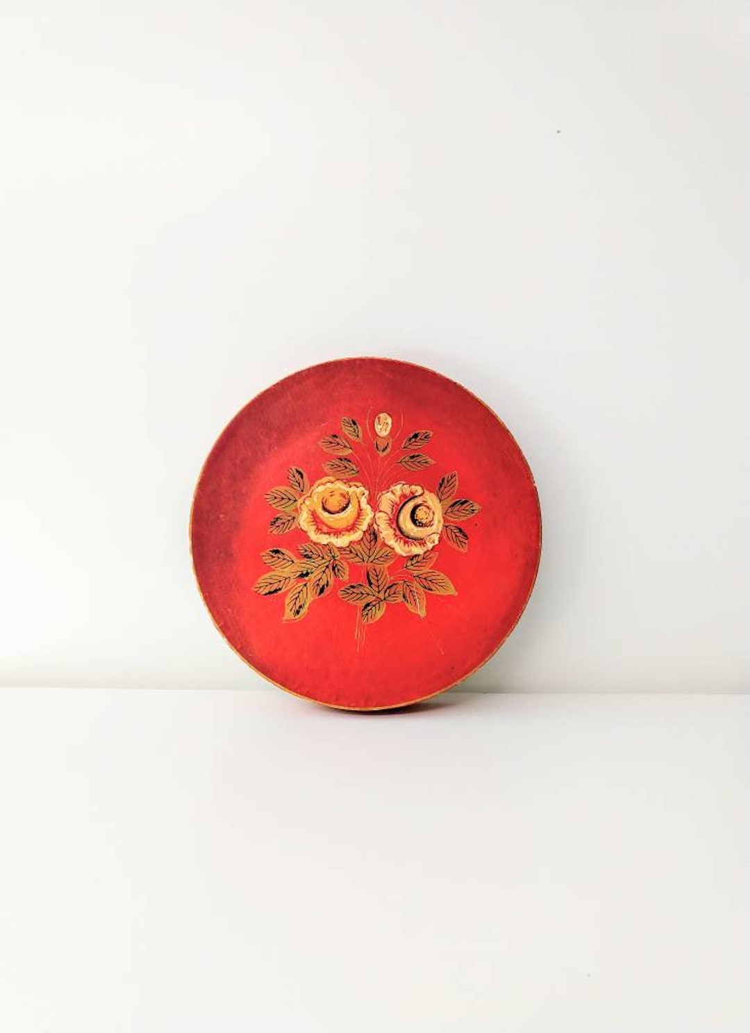 Occupied Japan Vintage Box Round Thin Red Box With Hand - Etsy