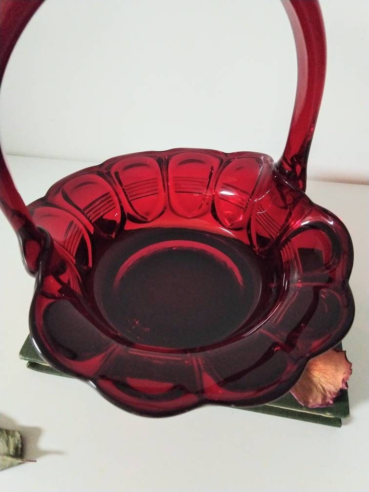 Vintage Fenton Barred Oval Art Glass Basket Ruby Red or - Etsy