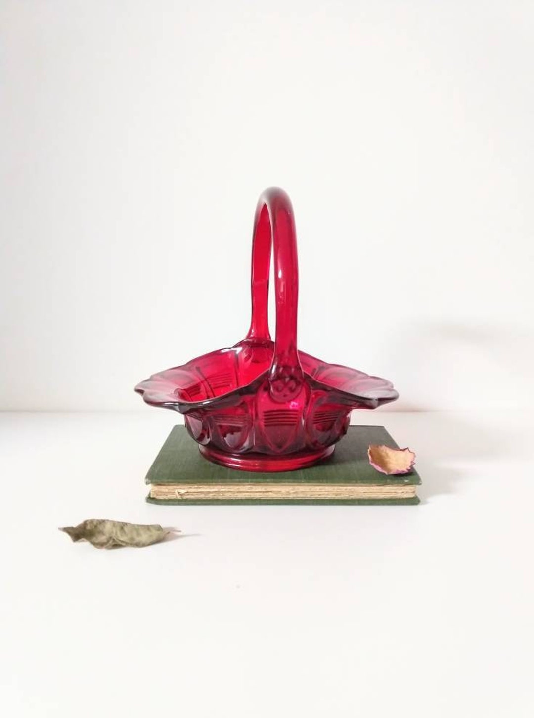 Vintage Fenton Barred Oval Art Glass Basket - Ruby Red or Amberina ...