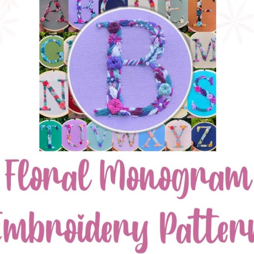 Letter B Botanical Embroidery Design Floral Monogram PDF - Etsy