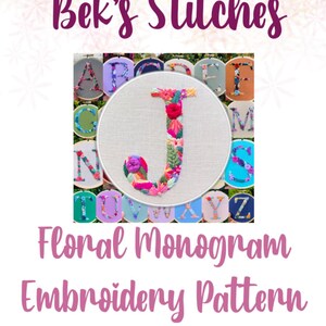 PDF Pattern - Letter J Floral Monogram, Embroidery Pattern, Alphabet ...